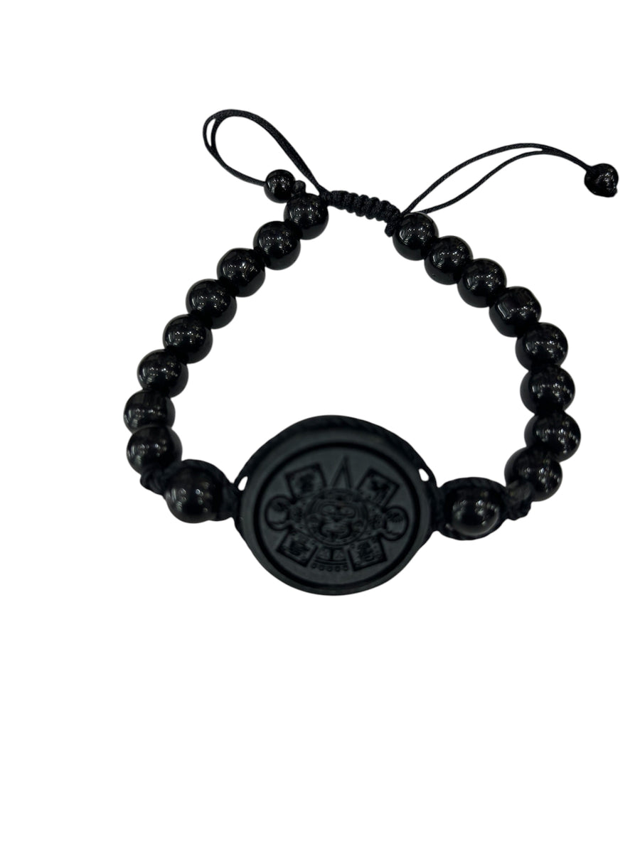 Pulsera de obsidiana calendario azteca – Artesaliz