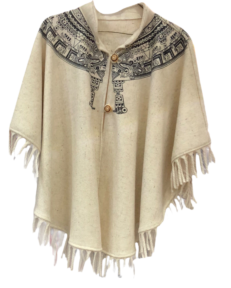 Capa de lana corta con calendario azteca – Artesaliz